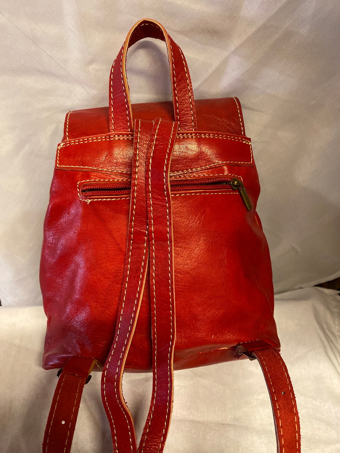 Moroccan Leather Backpack Small Red Genuine Leather Backpack - Etsy