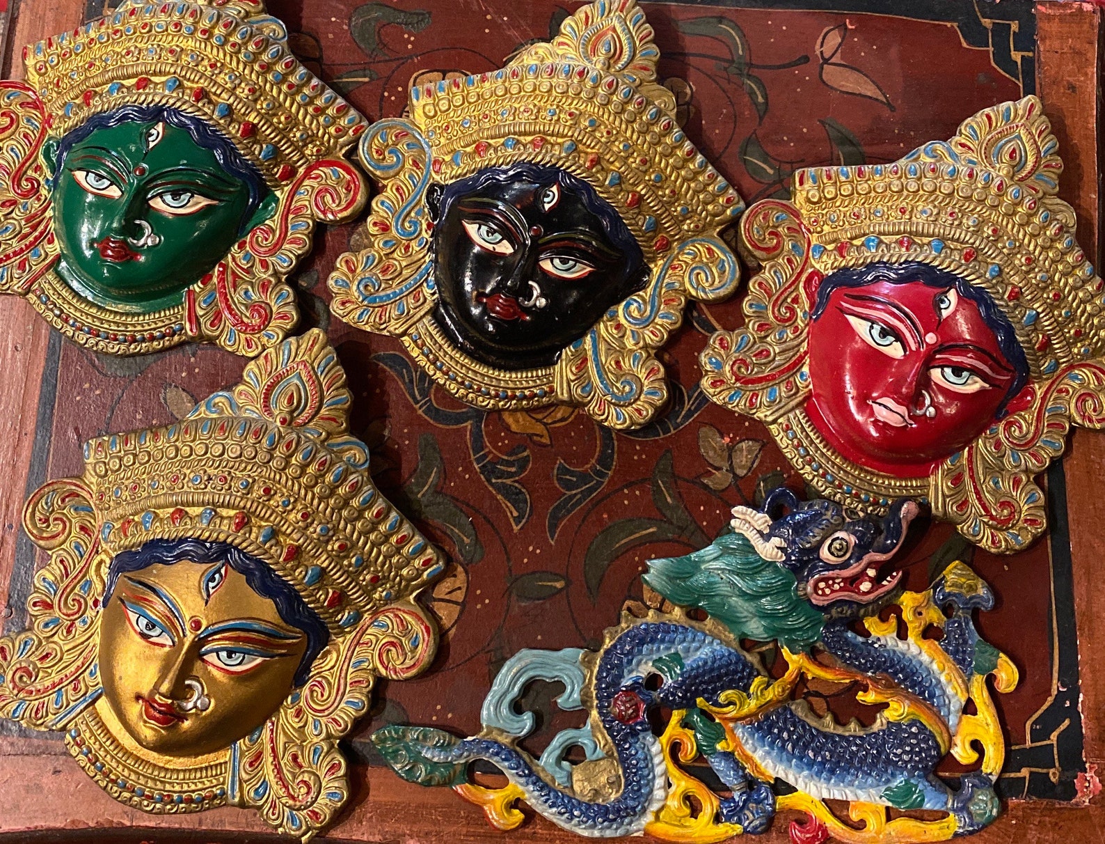 Brass Nepalese Masks Nepal Masks Wall Decor Dragon Metal | Etsy
