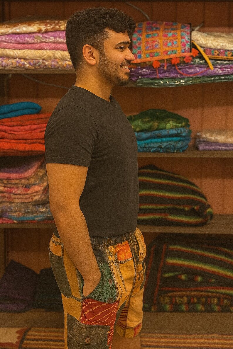 Unisex Patchwork Shorts – Handmade Cotton Boho Shorts With Cargo ...
