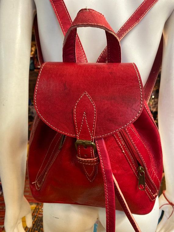 Moroccan Leather Backpack Red Color Genuine Leather Backpack - Etsy