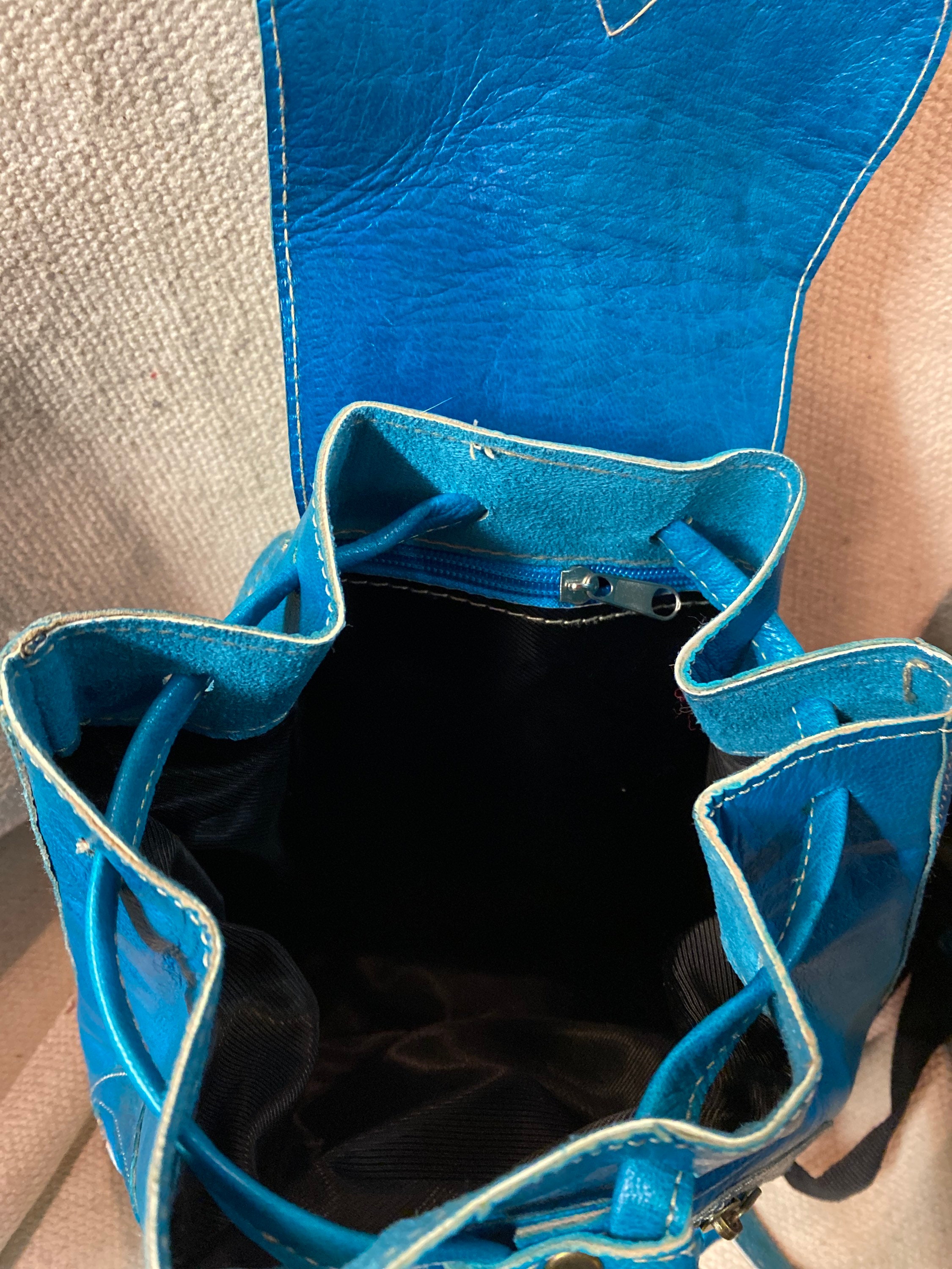 Moroccan Leather Backpack Turquoise Genuine Leather Backpack - Etsy