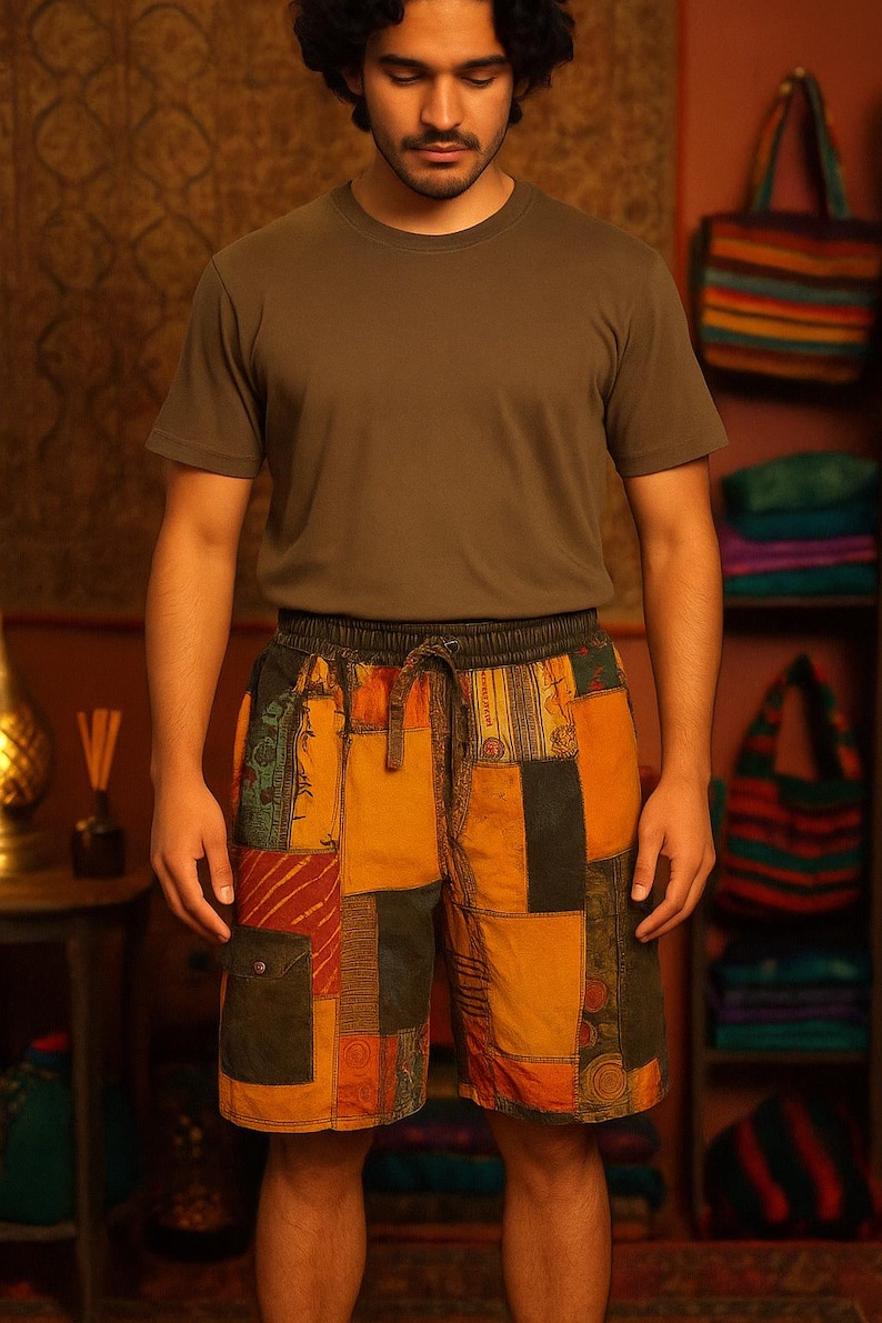 Unisex Patchwork Shorts – Handmade Cotton Boho Shorts With Cargo ...
