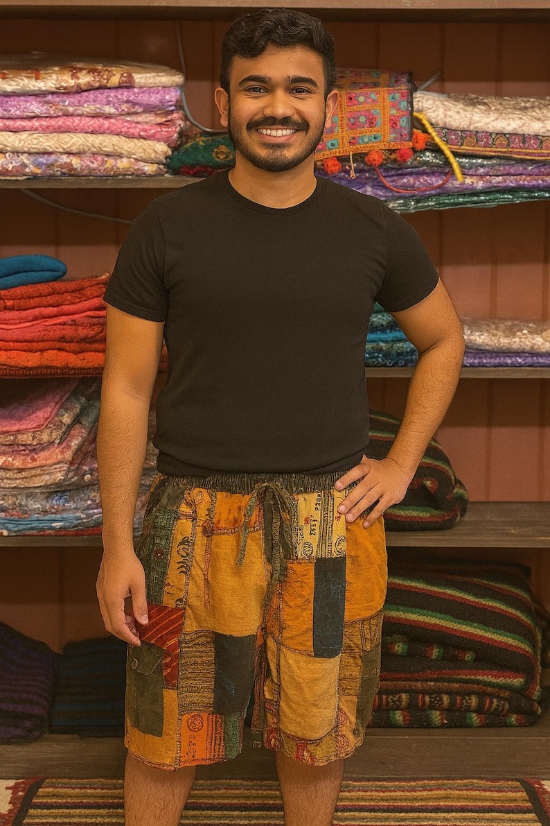 Unisex Patchwork Shorts – Handmade Cotton Boho Shorts With Cargo ...