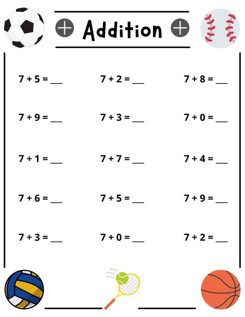 10 Printable Addition Worksheets. Numbers 1-10. Pre-school ...