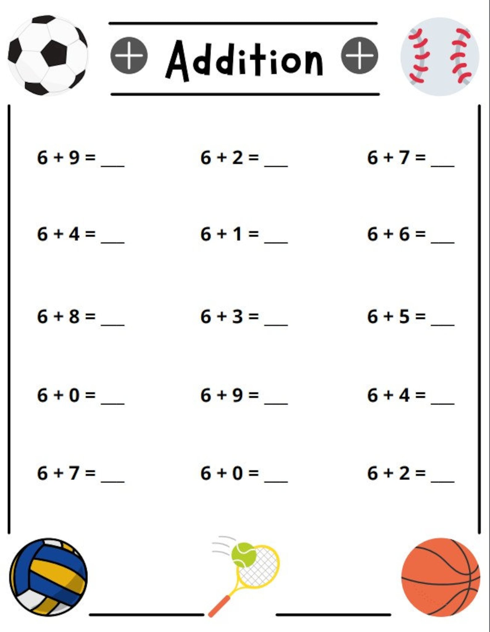 10 Printable Addition Worksheets. Numbers 1-10. Pre-school ...