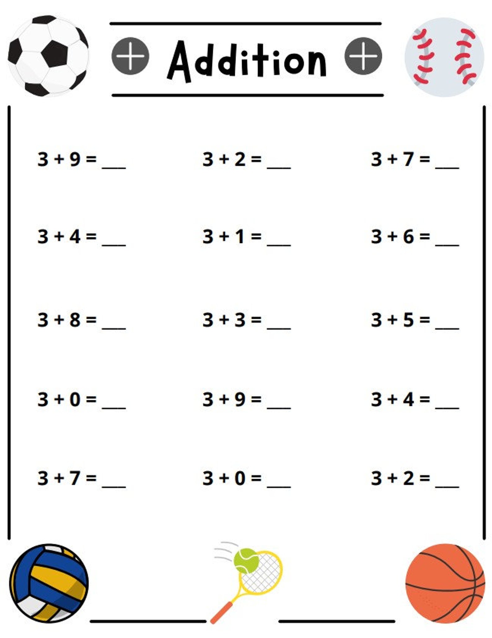 10 Printable Addition Worksheets. Numbers 1-10. Pre-school ...