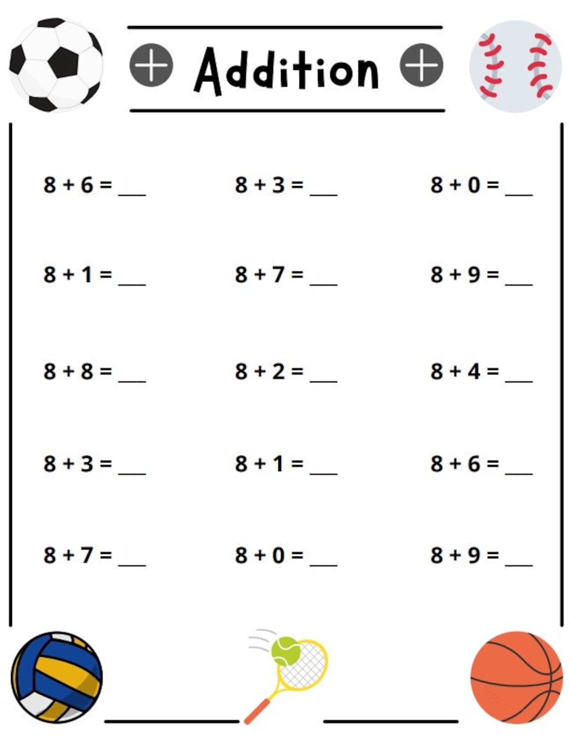 10 Printable Addition Worksheets. Numbers 1-10. Pre-school ...