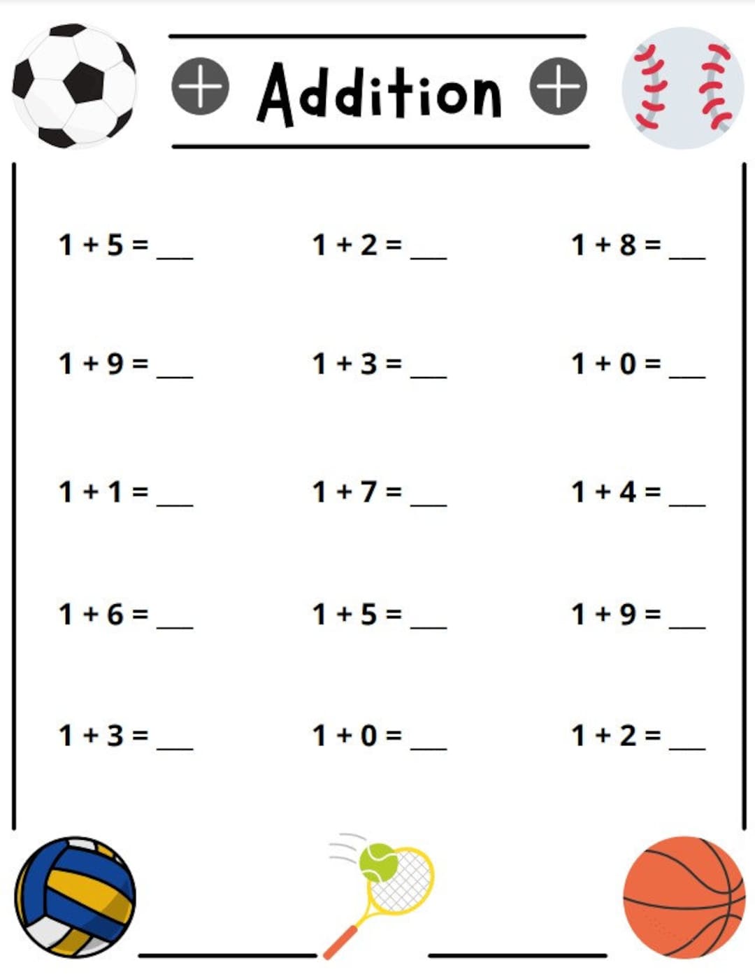 10 Printable Addition Worksheets. Numbers 1-10. Pre-school ...