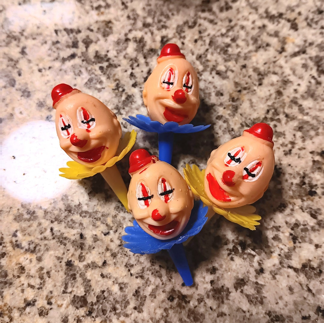 Retro Cupcake Topper Clown Heads 4 Count - Etsy