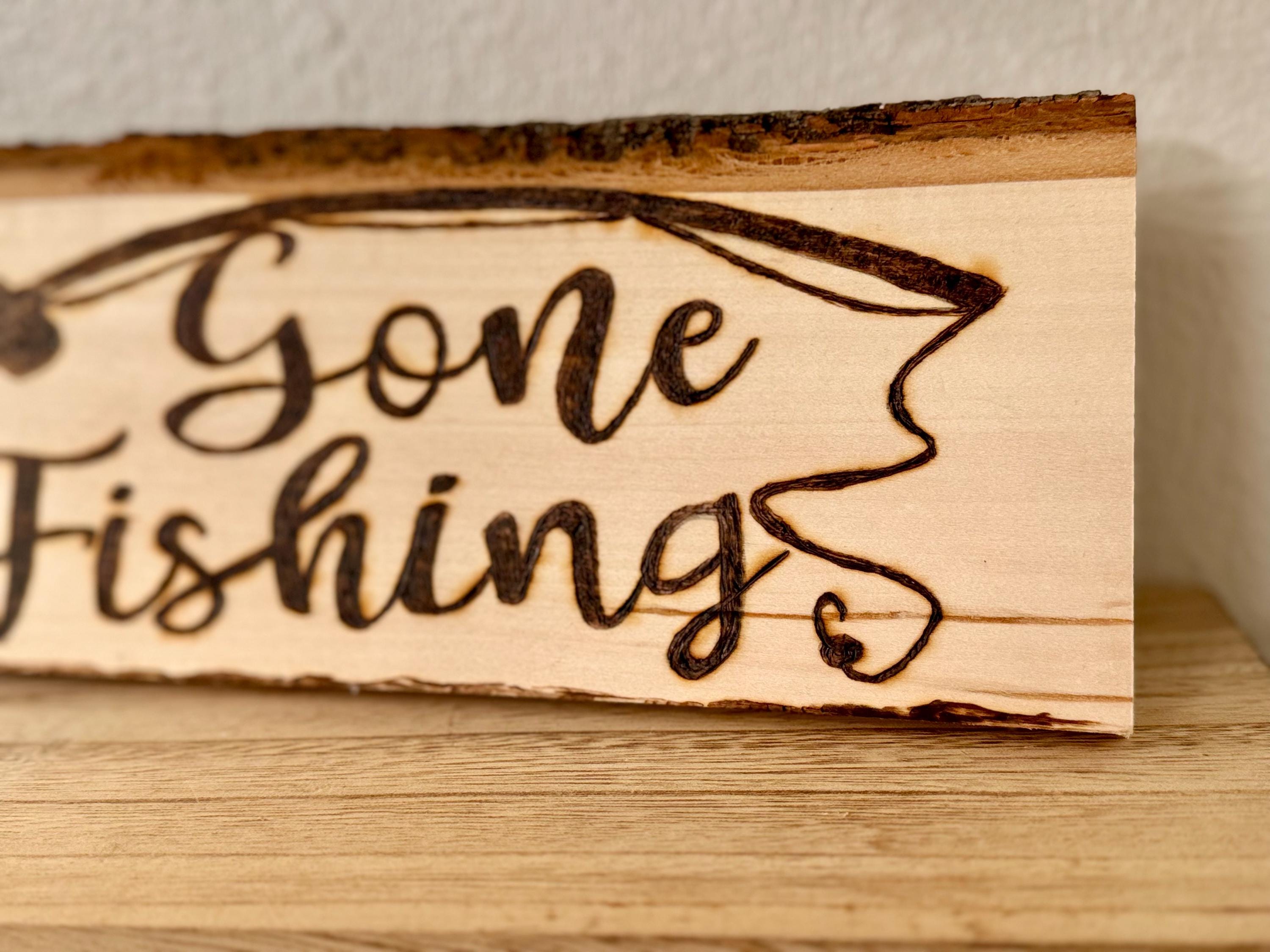 Rustic 'gone Fishing' Wood Sign: Engraved Wall Decor - Etsy