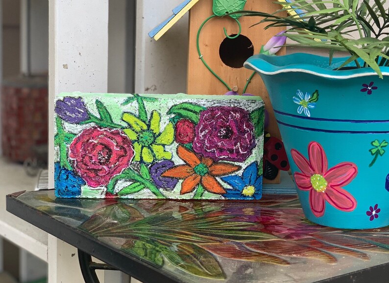 Hand-painted Garden Brick Paver Adds the Perfect Touch of Color to Your ...