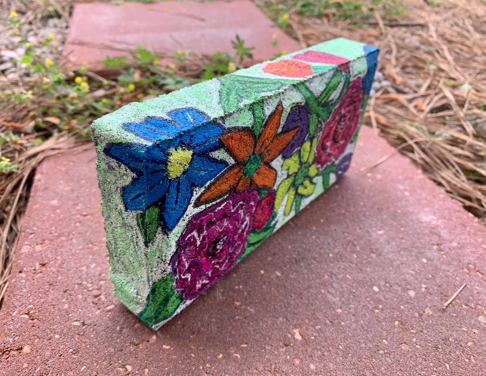 Hand-painted Garden Brick Paver Adds the Perfect Touch of Color to Your ...