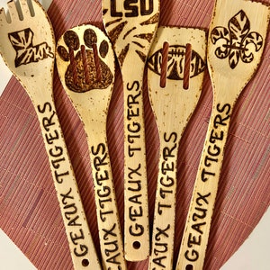 LSU Themed Kitchen Cooking Utensil 5pc Set/geaux Tigers/custom Wooden ...