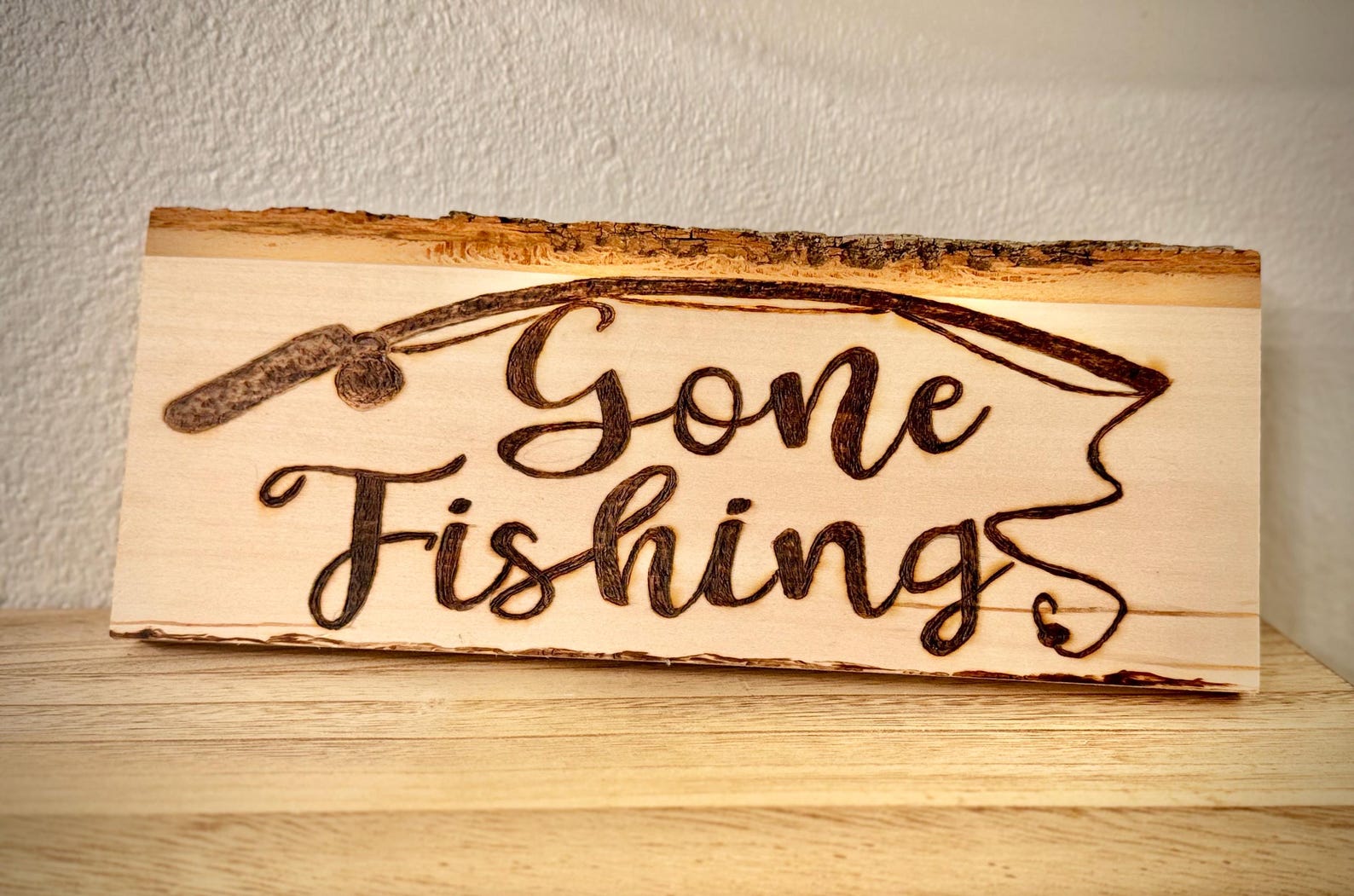 Rustic 'gone Fishing' Wood Sign: Engraved Wall Decor - Etsy