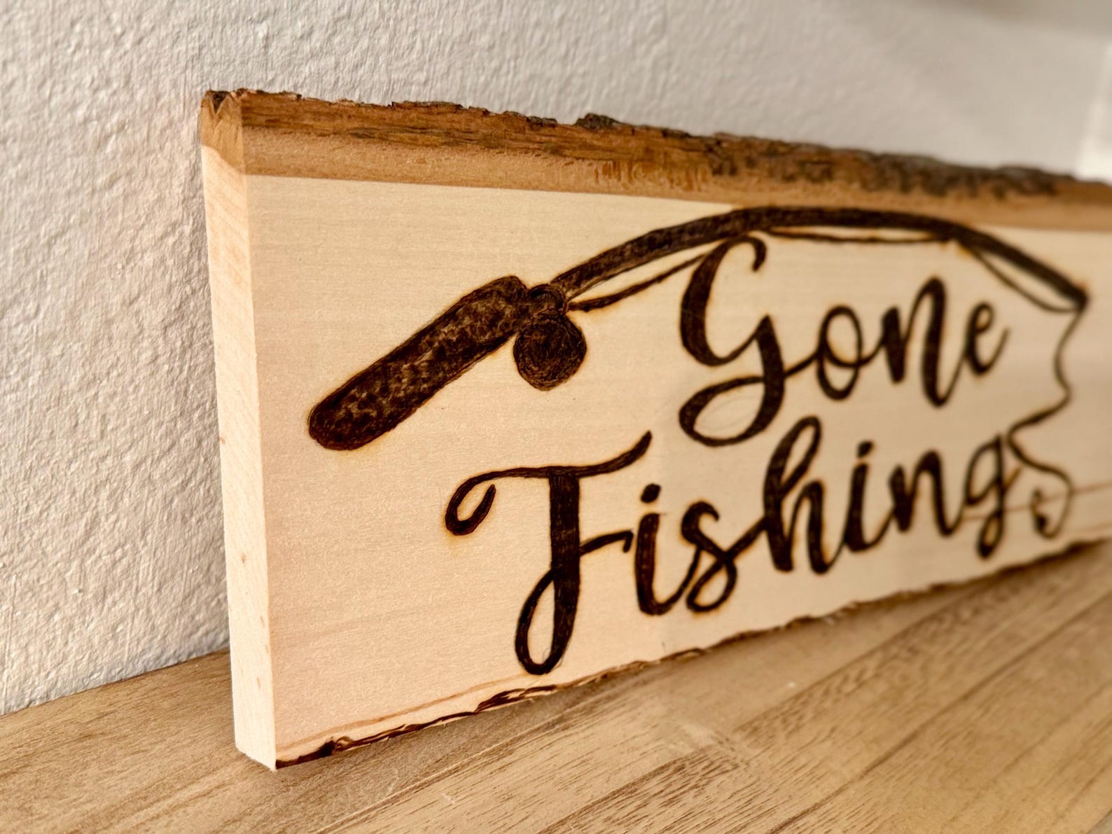 Rustic 'gone Fishing' Wood Sign: Engraved Wall Decor - Etsy