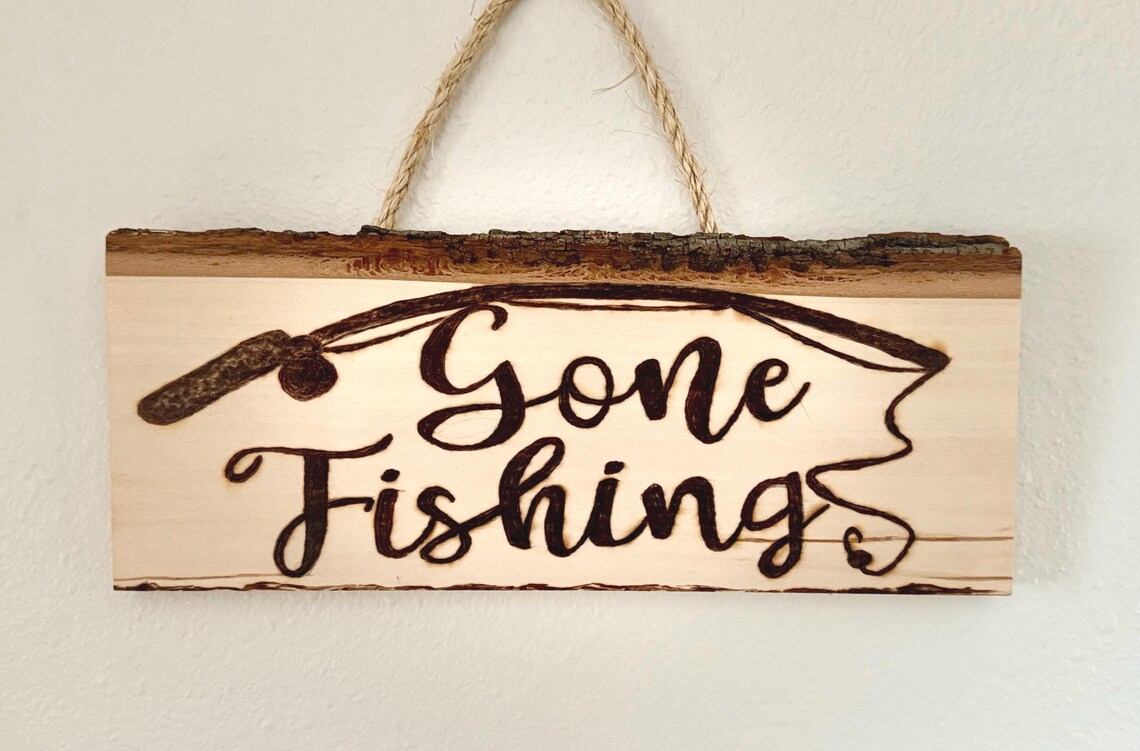 Rustic 'gone Fishing' Wood Sign: Engraved Wall Decor - Etsy
