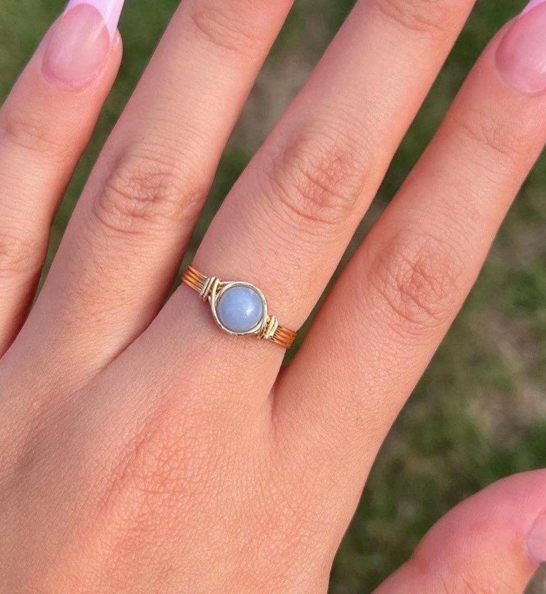 Angelite Wire Wrapped Ring AA Grade Angelite Ring - Etsy
