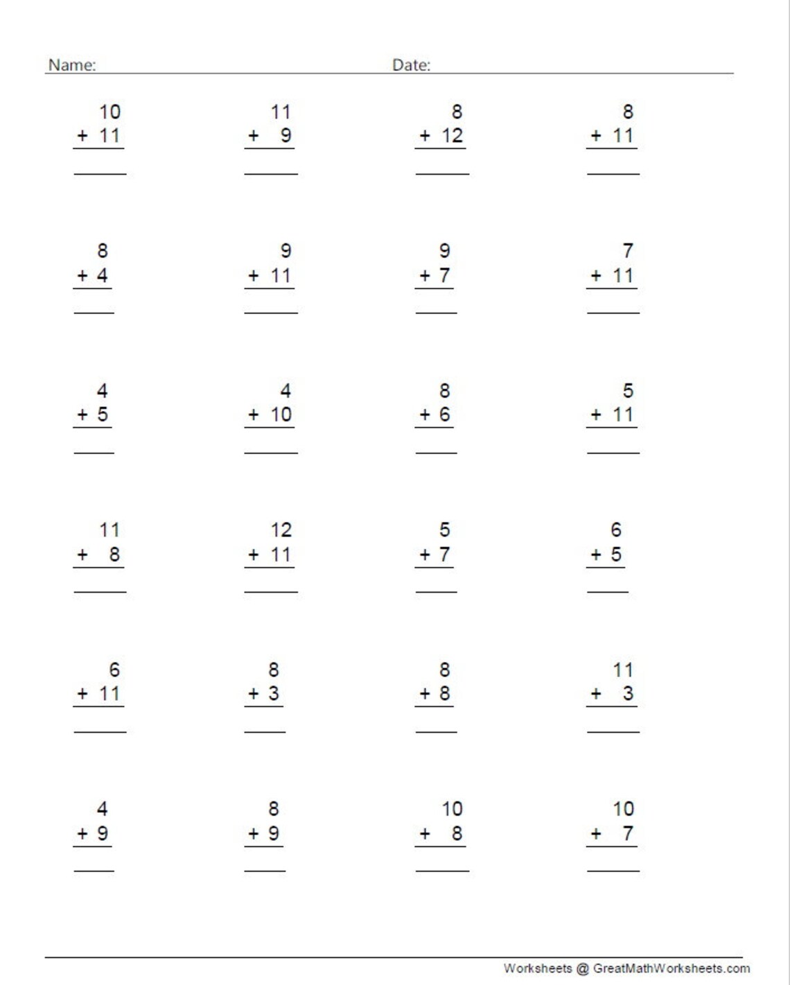 30 Adición de hojas de trabajo de práctica matemática con números 3 12 ...