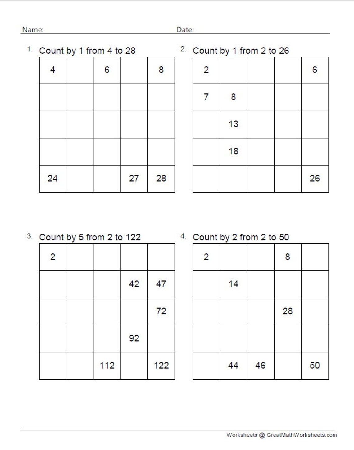 2nd Grade Worksheets Counting by Numbers Tables - Etsy