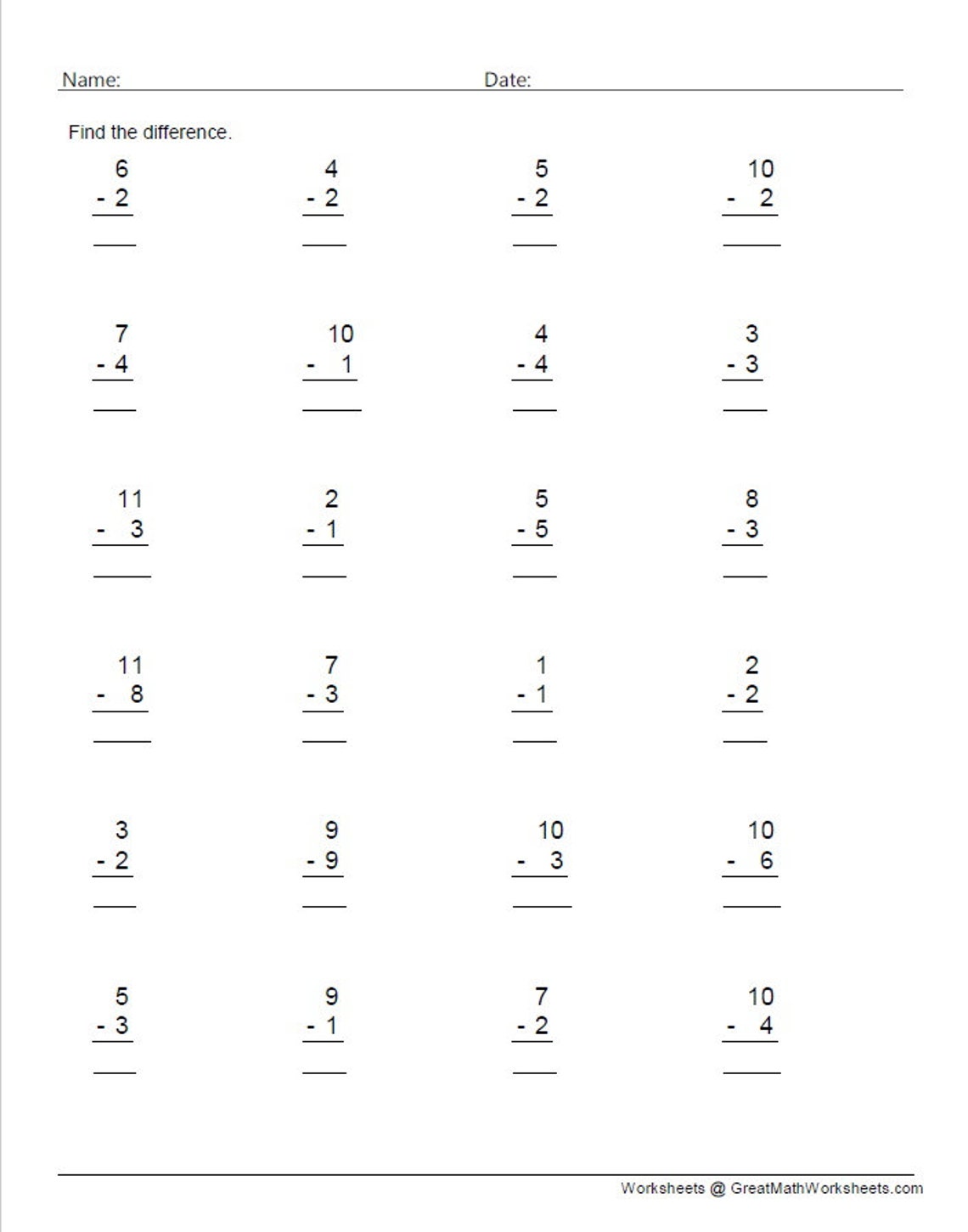 30 Subtraction Math Practice Worksheets With Numbers 1 - 12 - Etsy