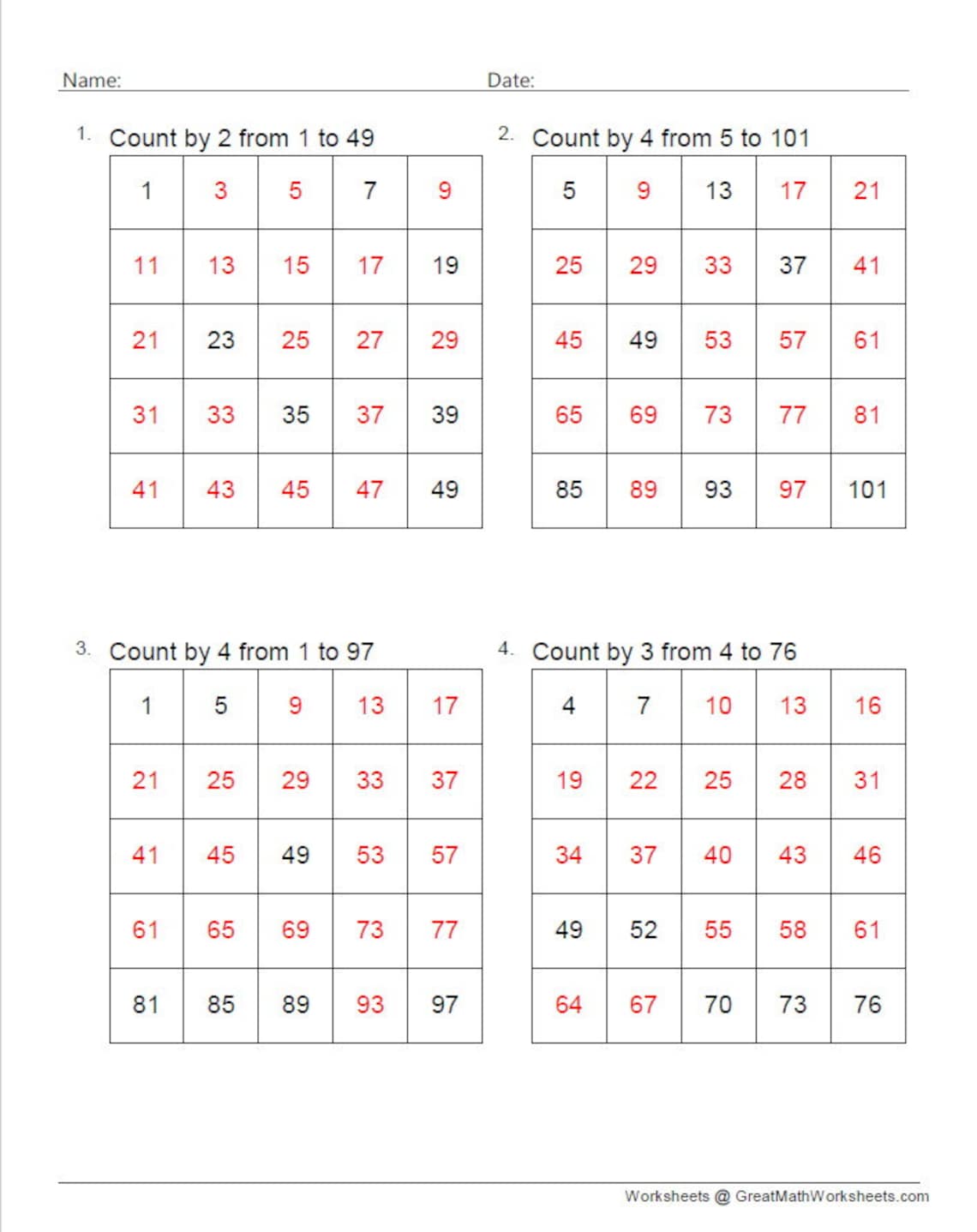 2nd Grade Worksheets Counting by Numbers Tables - Etsy