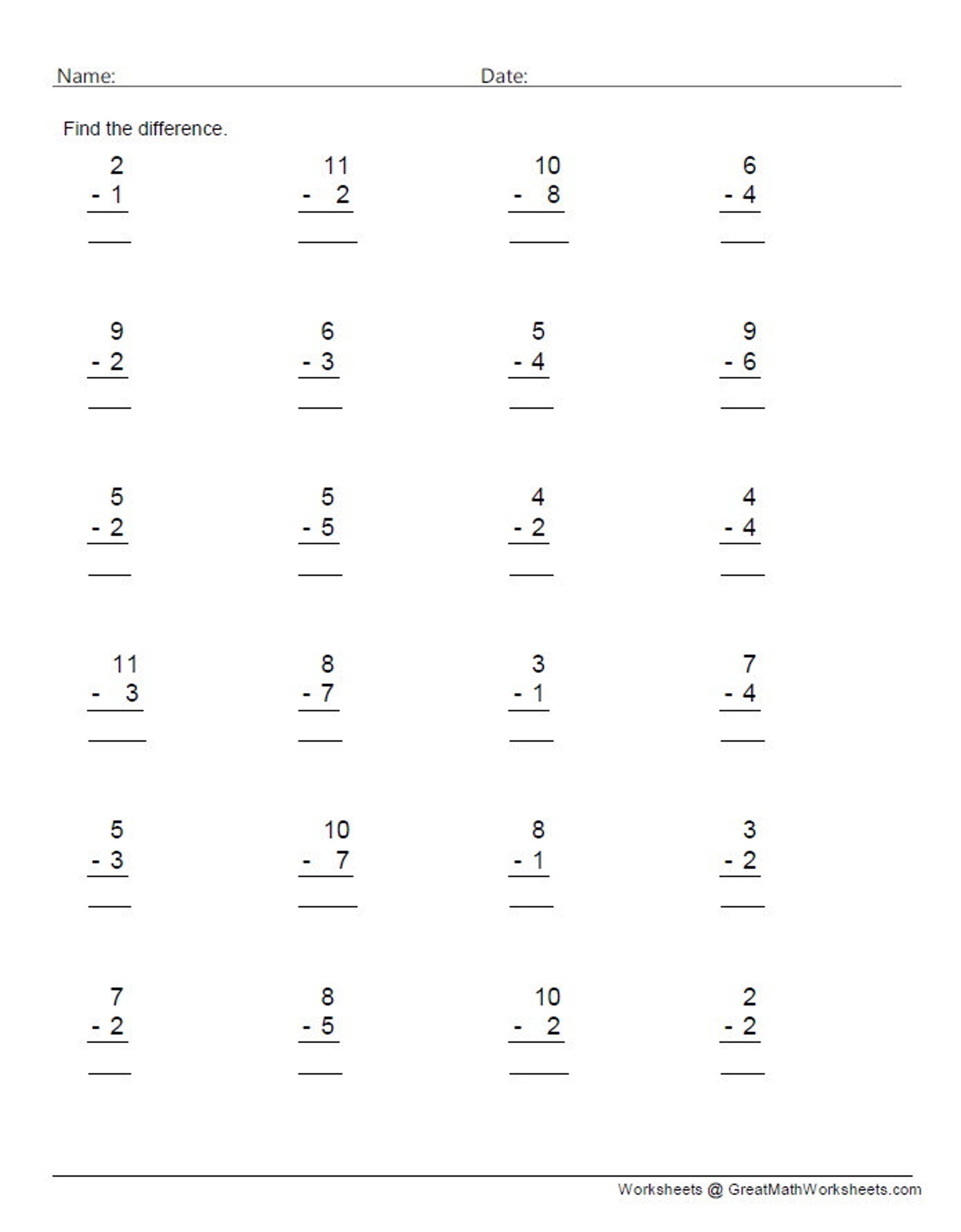 30 Subtraction Math Practice Worksheets With Numbers 1 - 12 - Etsy