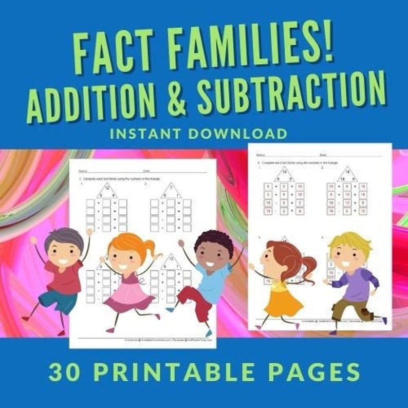 30 Fact Families Addition & Subtraction Printable Math Worksheets - Etsy