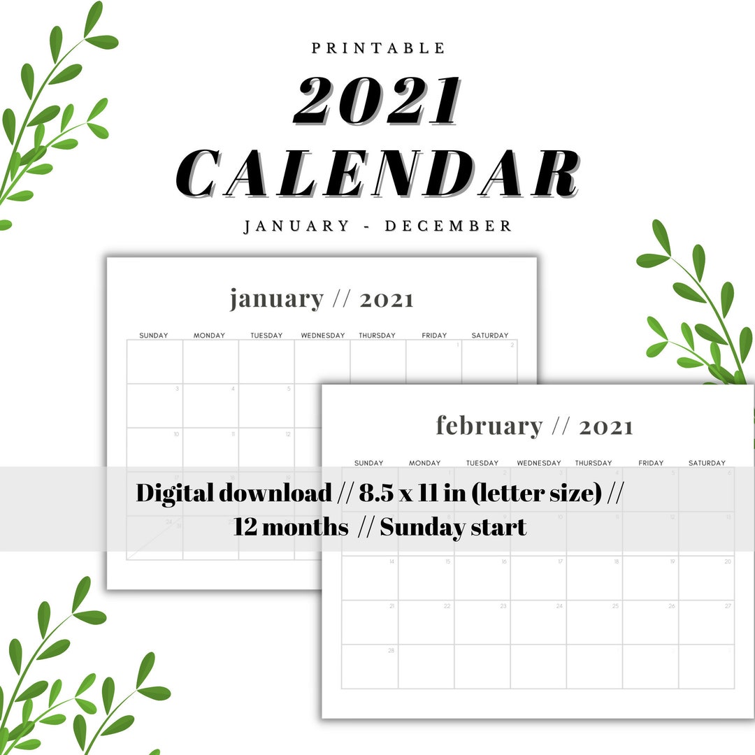 January 2021 printable calendar store
