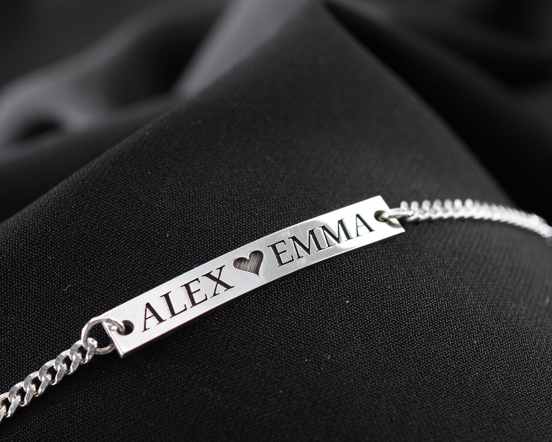 Custom Two Name Bracelet / Couple Names With Heart Jewelry ...