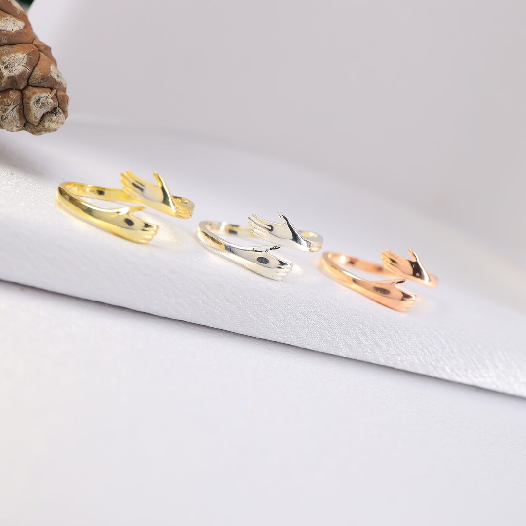 Sterling Silver Hugging Hand Rings / Adjustable Sentiment Hug Ring ...