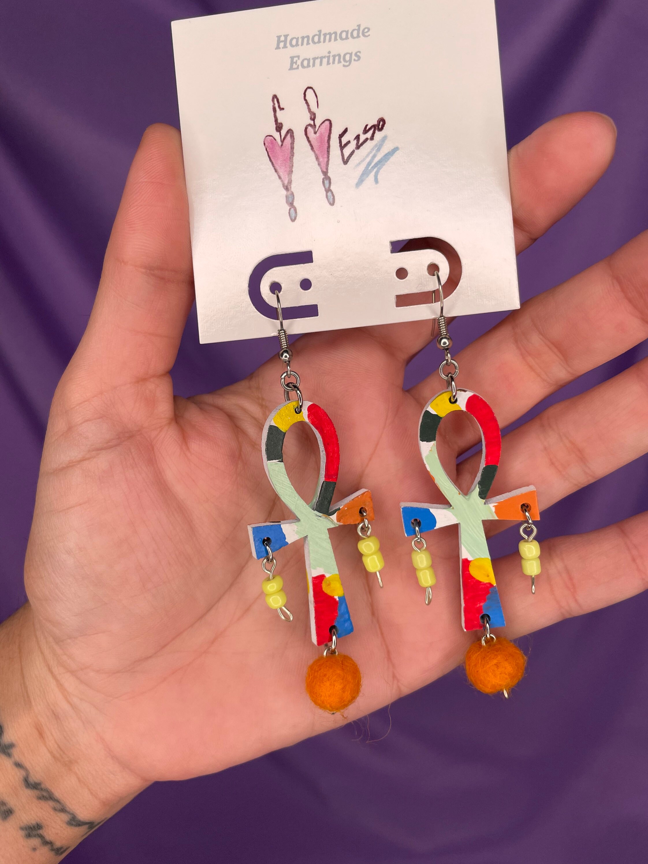 Color Block Ankh Earrings// Hand Painted Earrings// Handmade Ankhs ...