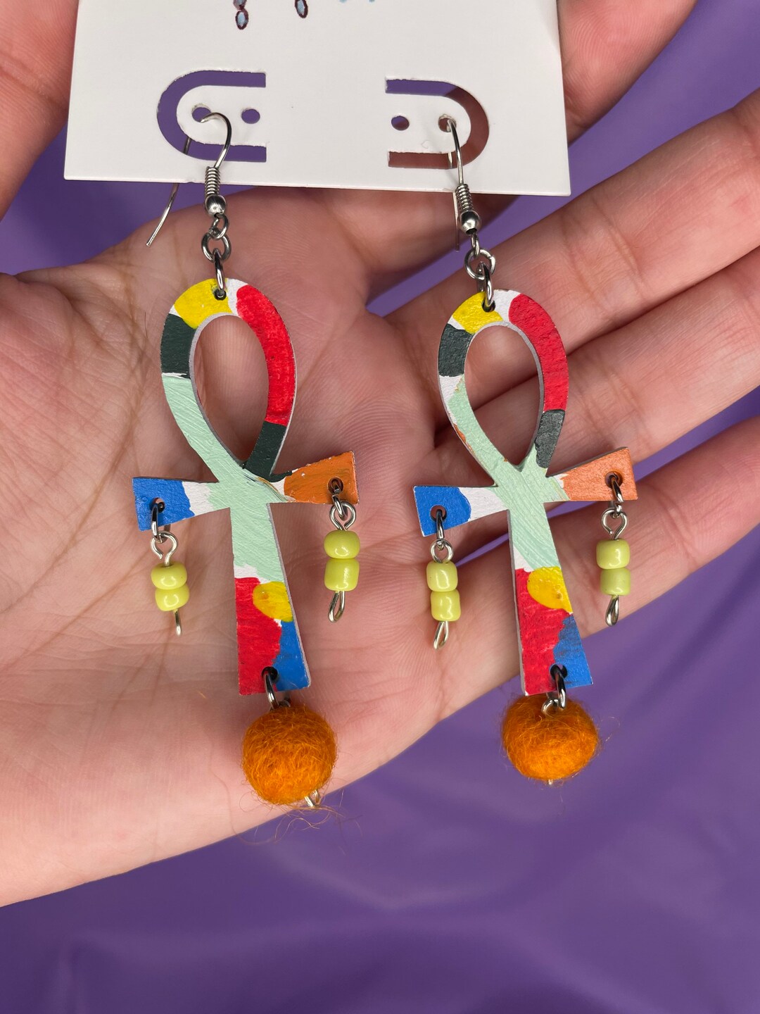 Color Block Ankh Earrings// Hand Painted Earrings// Handmade Ankhs ...