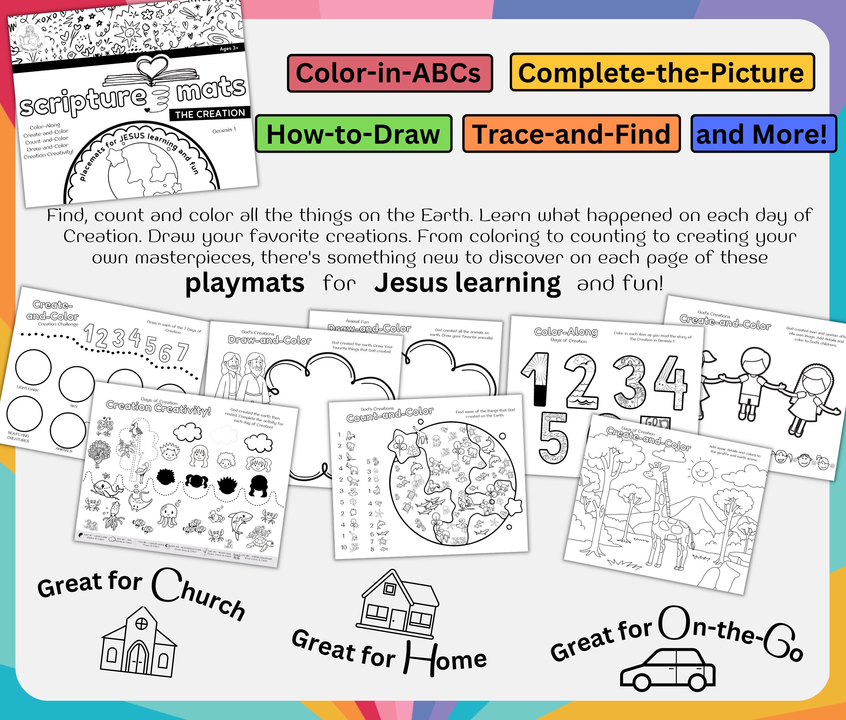 Days of Creation 9 Scripture Placemats Gods 7 Days of Creations Kids ...