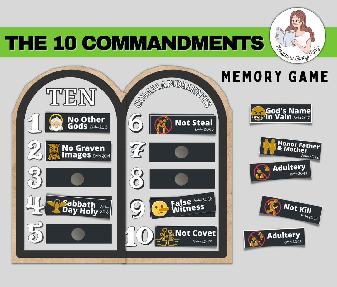 Ten Commandments Tablets Moses Exodus Memory Game Printable, Bible ...
