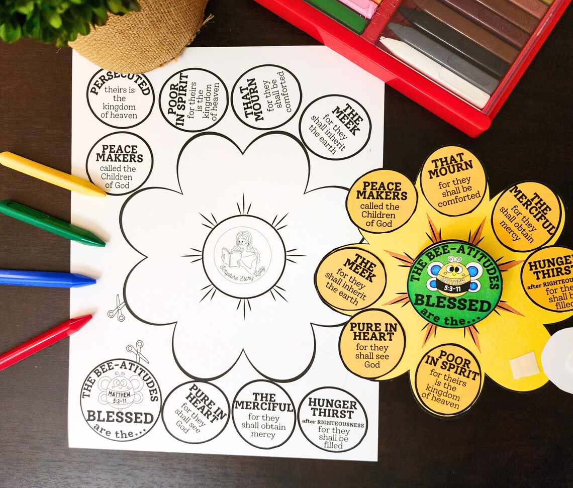Beatitudes Kids Flower Craft Activity, Sermon on Mount Matthew 5/luke 6, Printable Bible Game ...