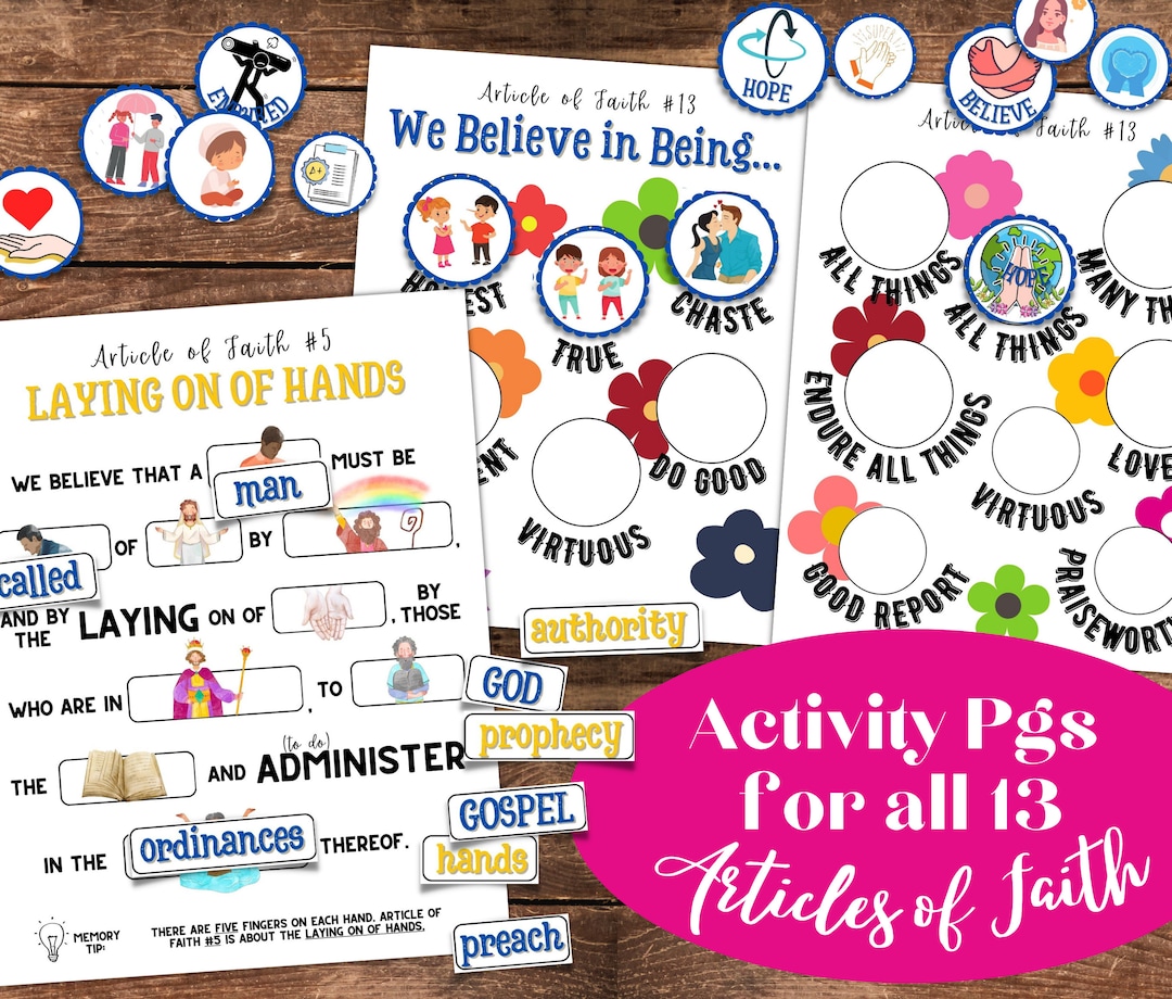 Articles of Faith Activity Bundle: 13 Printable Activity Pages | Come ...