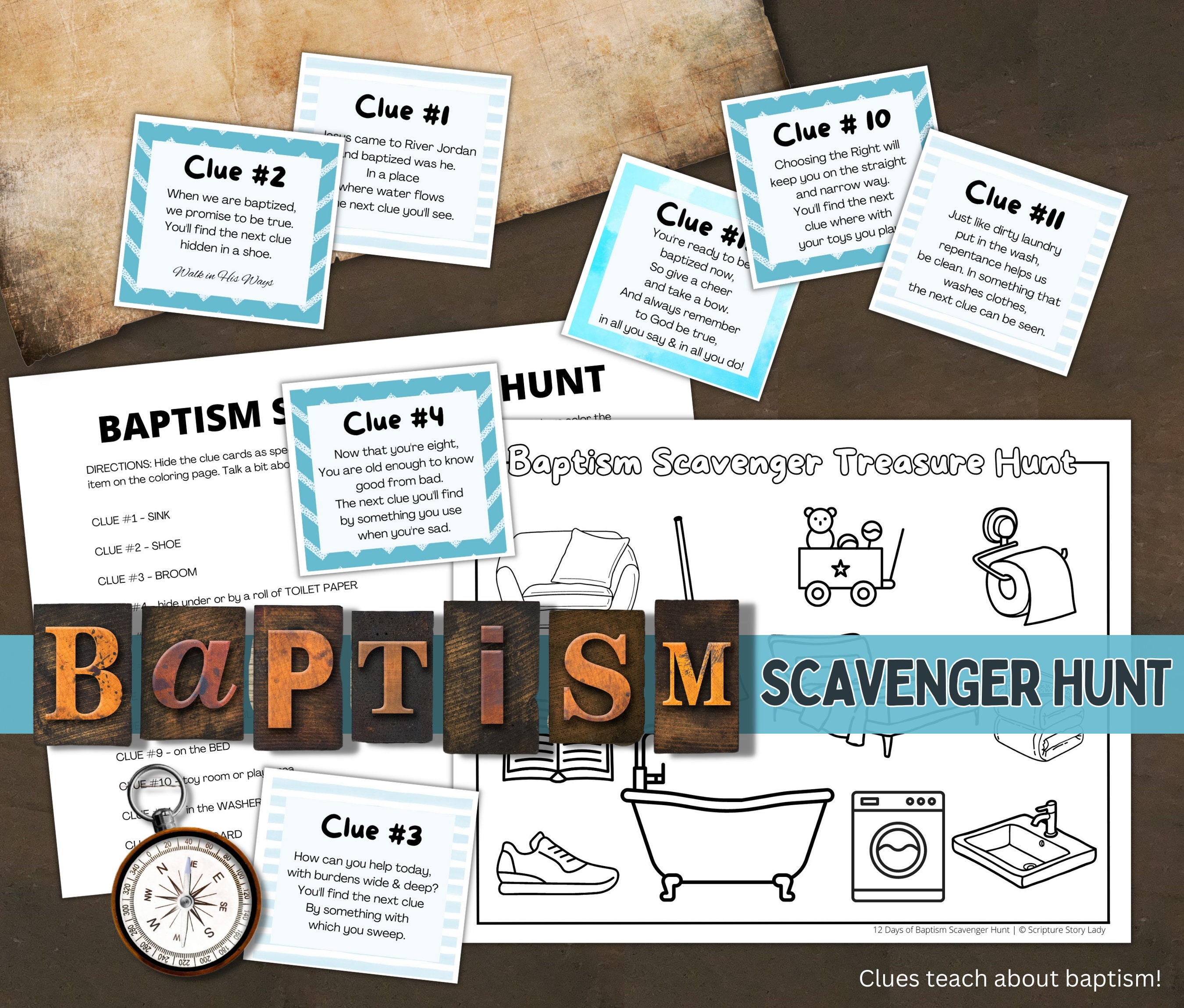 LDS Baptism Scavenger Hunt Indoor - Treasure Hunt Clue Cards - LDS ...