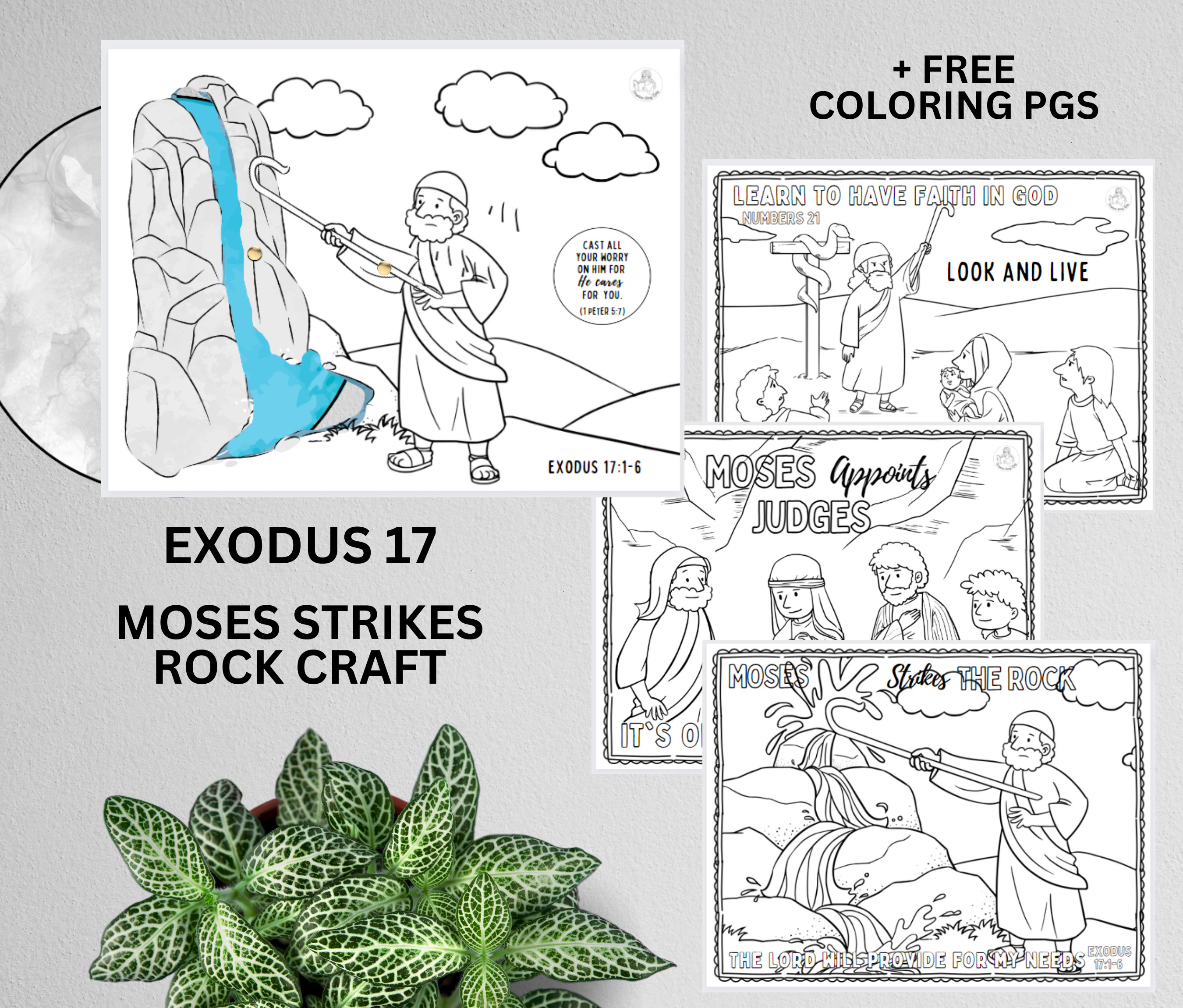 Kids Bible MOSES Printables: Moses Strikes Rock (exod. 17) Craft - Lessons From Moses Coloring ...