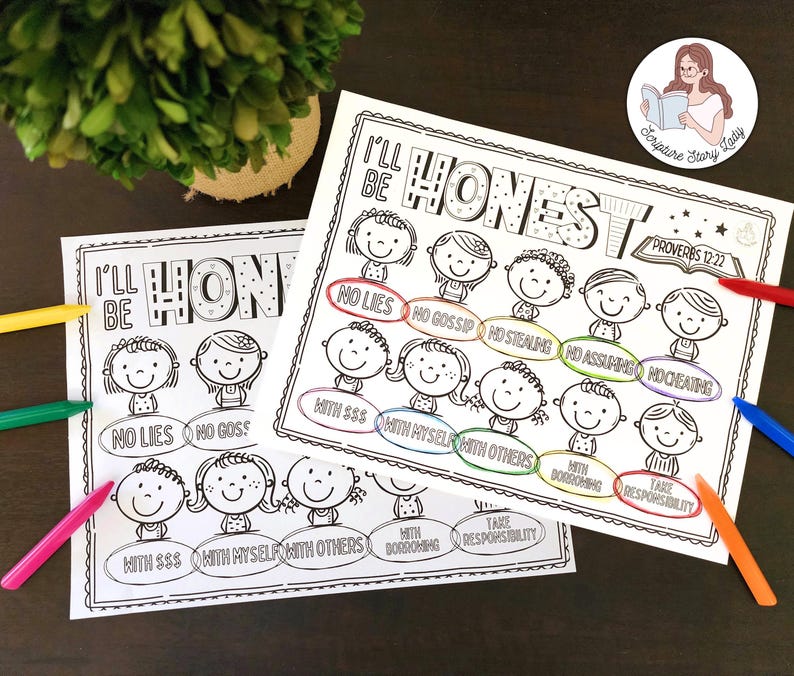 HONESTY & LYING Proverbs 12:22, 8 Types of Lies, Spinner Wheel+coloring ...