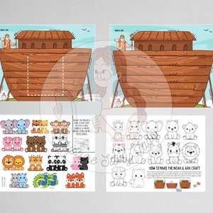 Noah and Ark Kids Craft & Coloring Pgs, Kid Bible Craft Printables ...