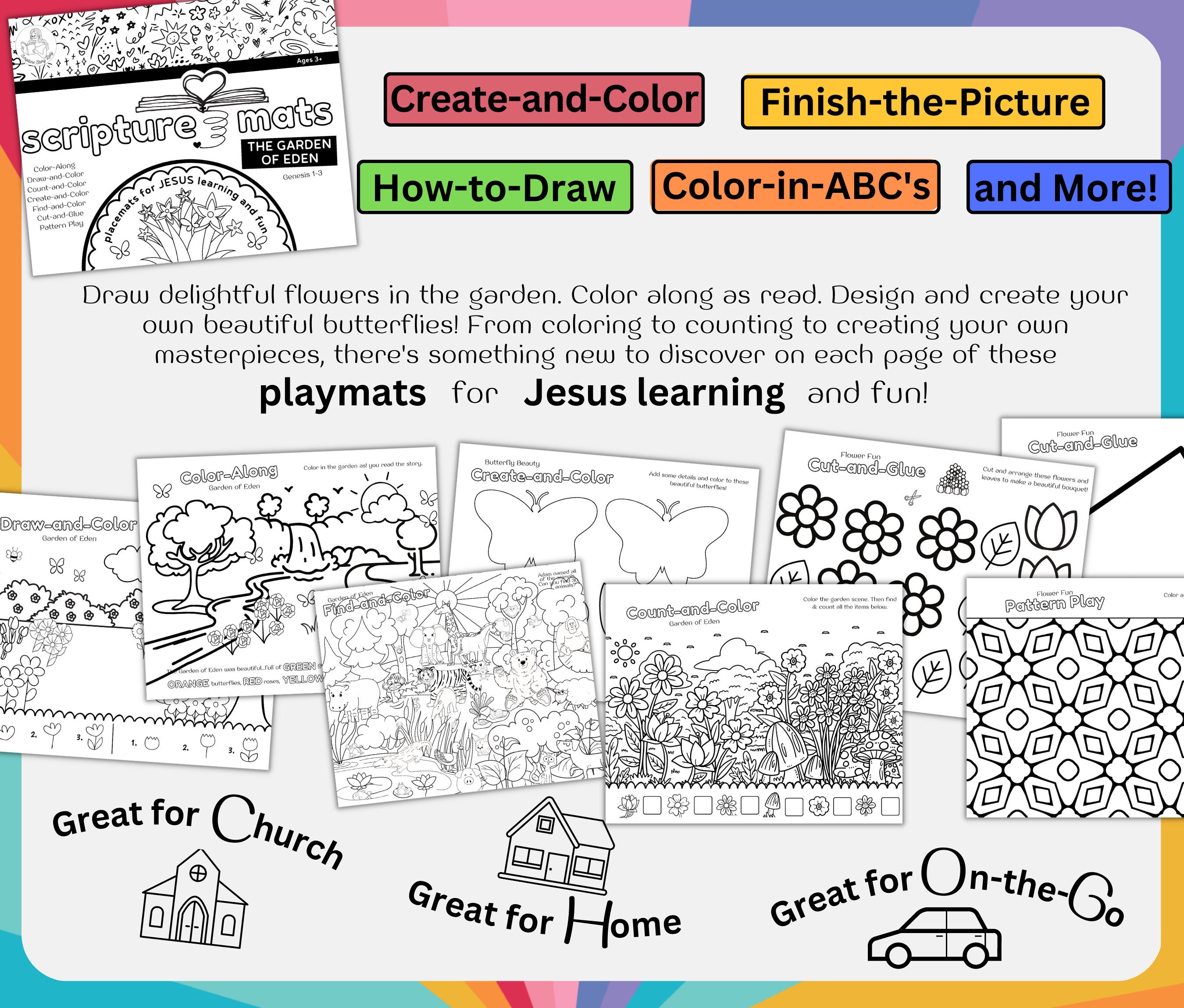 Garden of Eden creation 9 Scripture Activity Place Mats - Etsy