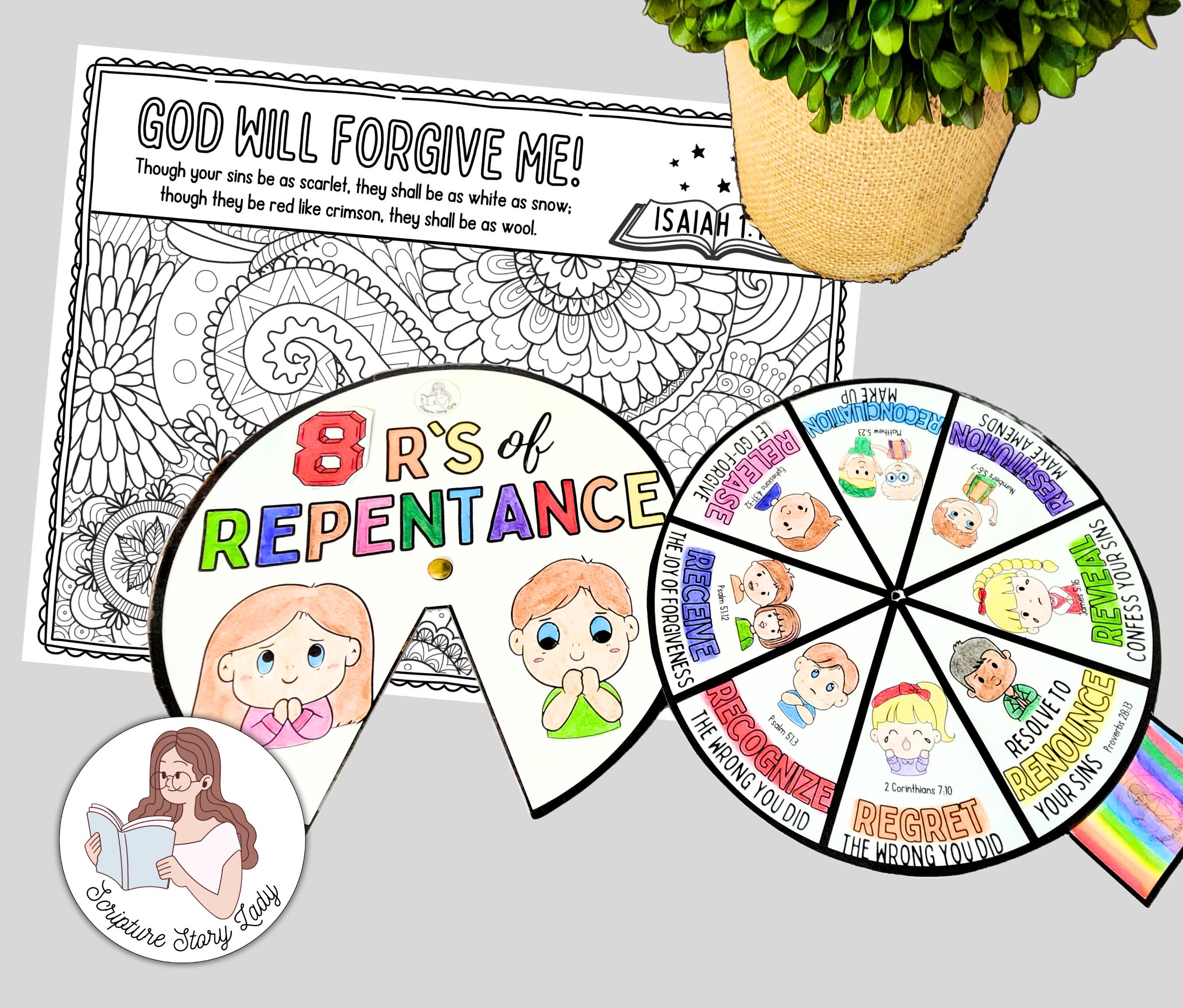 BIBLE 8 R's of Repentance Spinner Wheel & Coloring Page (isaiah 1:18 ...