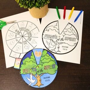 Fruits of Spirit Galatians 5, Kids Bible Craft Spinner - Color and B&W ...