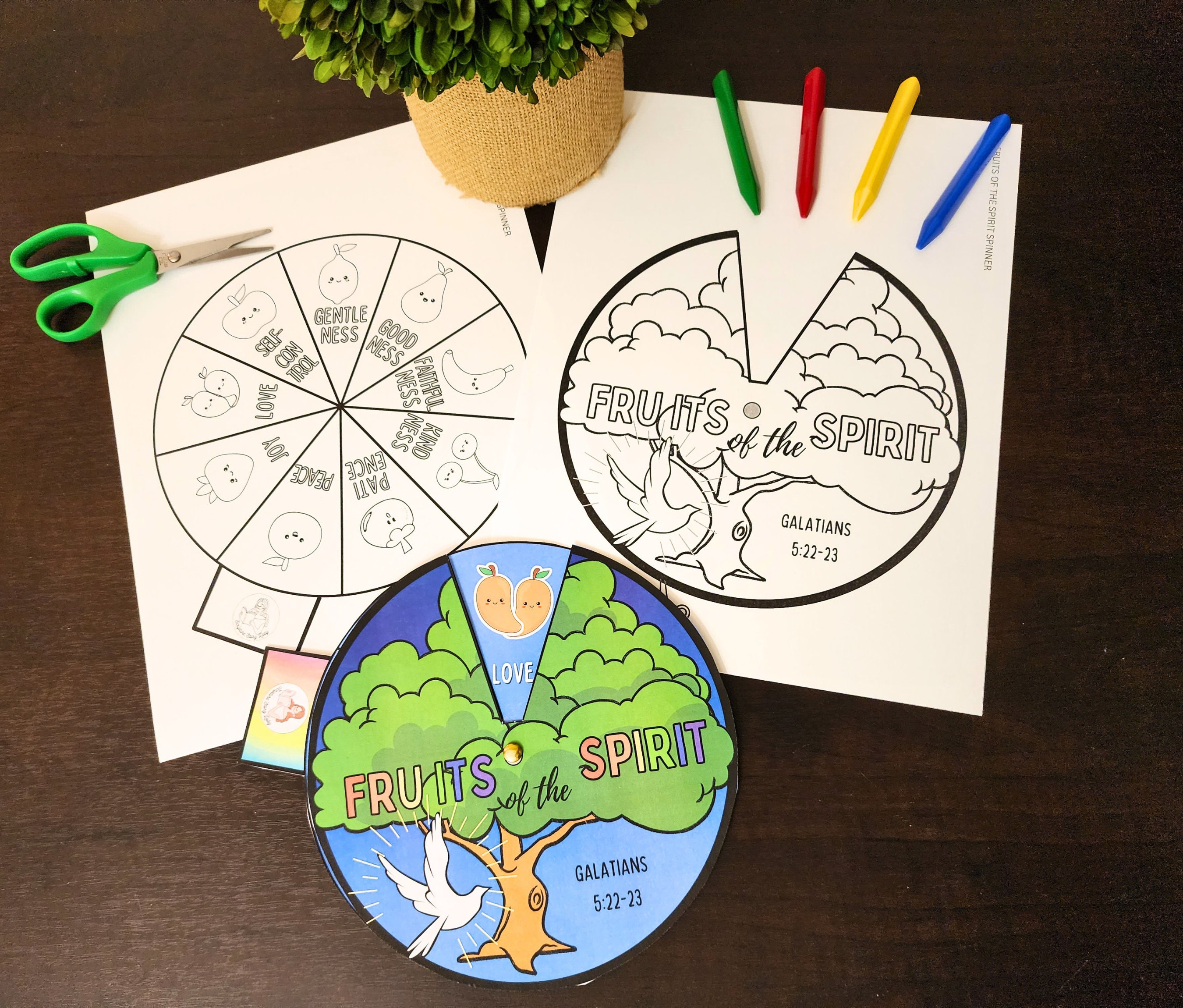 Fruits of Spirit Galatians 5, Kids Bible Craft Spinner Color and B&W ...