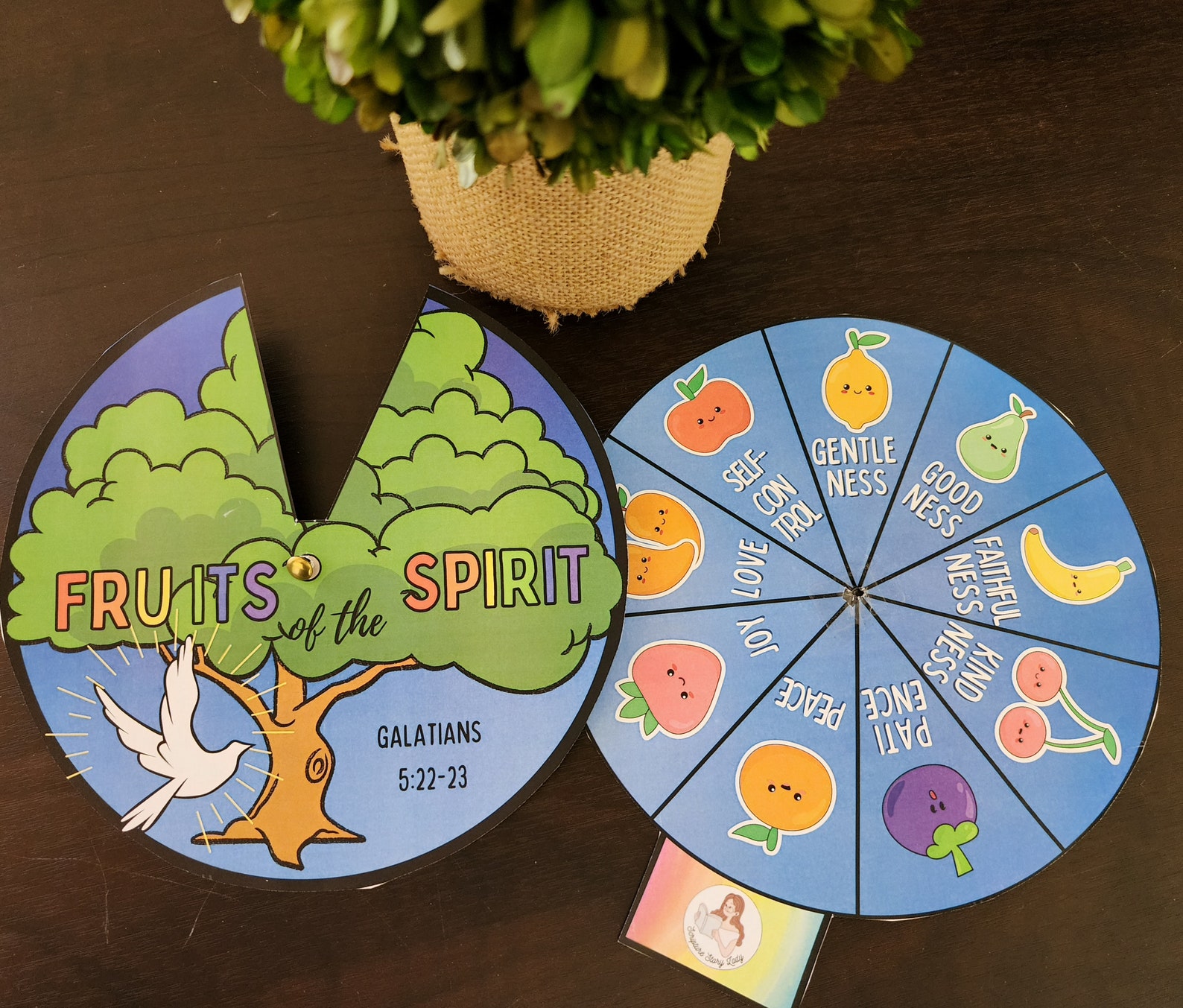 Fruits of Spirit Galatians 5, Kids Bible Craft Spinner - Color and B&W ...