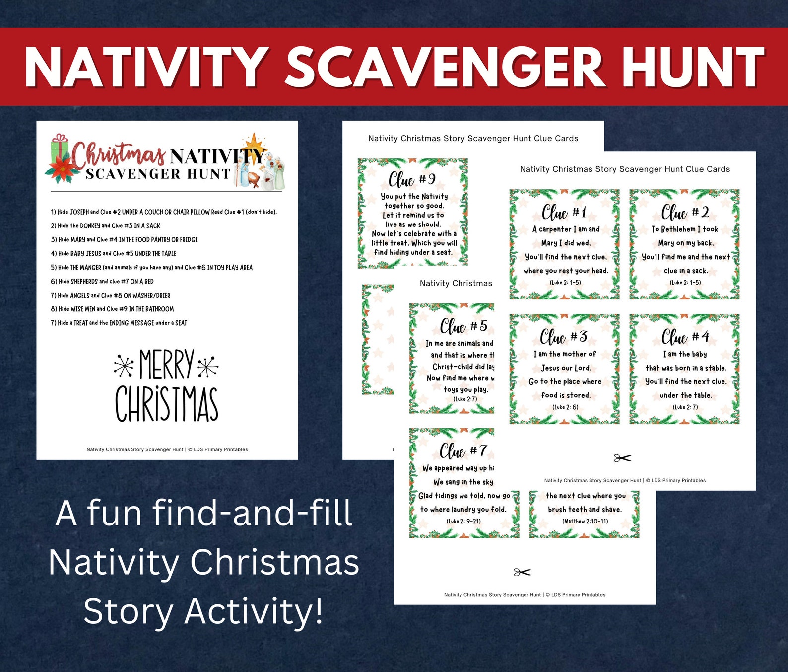 Nativity Christmas Bible Story Scavenger Hunt & Coloring Placemats ...