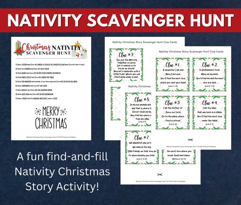 Nativity Christmas Bible Story Scavenger Hunt & Coloring Placemats ...