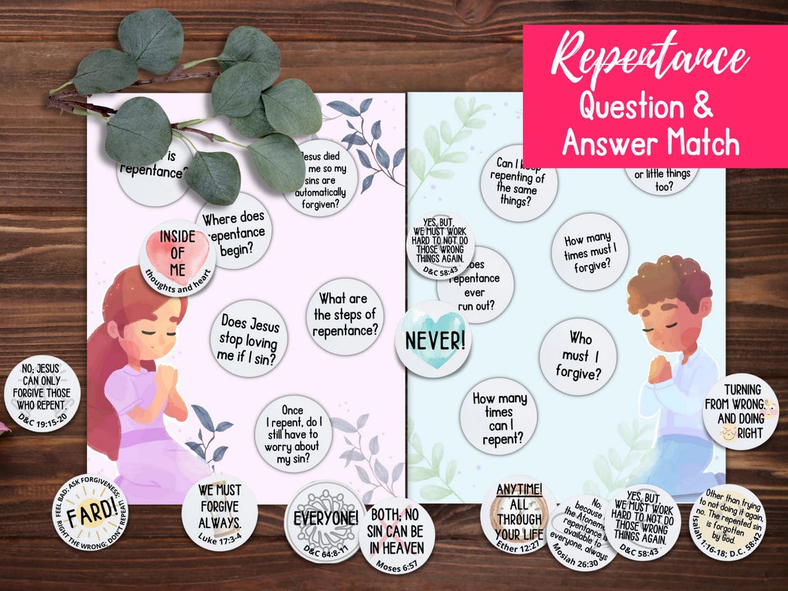 Repentance Activity Bundle: LDS Come Follow Me, Matching, Coloring Page ...