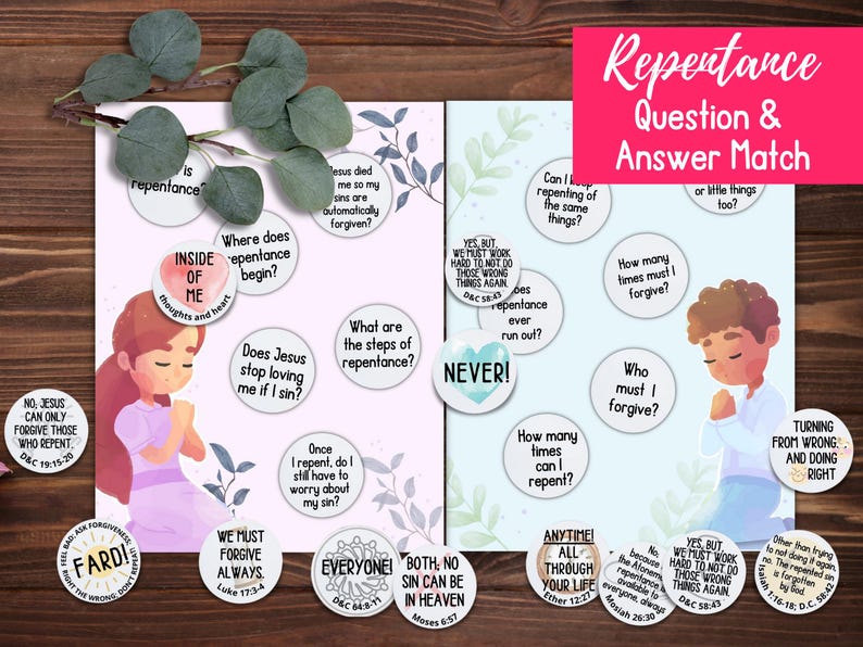 Repentance Activity Bundle: LDS Come Follow Me, Matching, Coloring Page ...