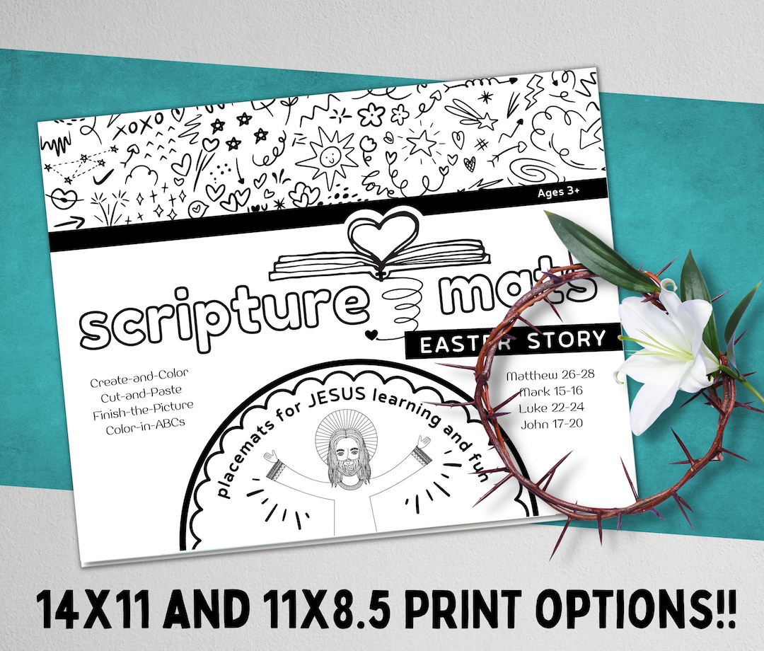 Easter Jesus - 7 Scripture Activity Place Mats, Kids Table Coloring ...